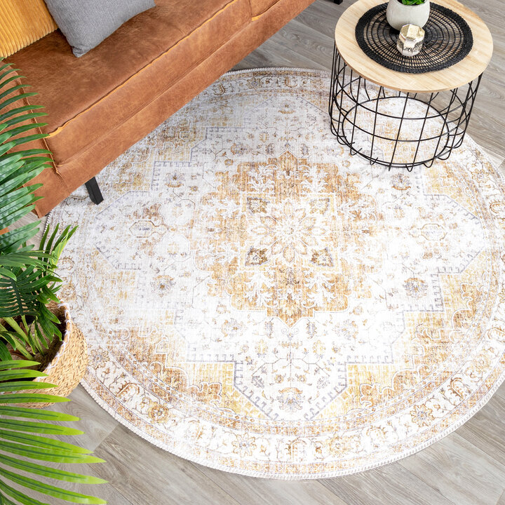 Teppich Vintage Rund - Lago Gelb - Volero