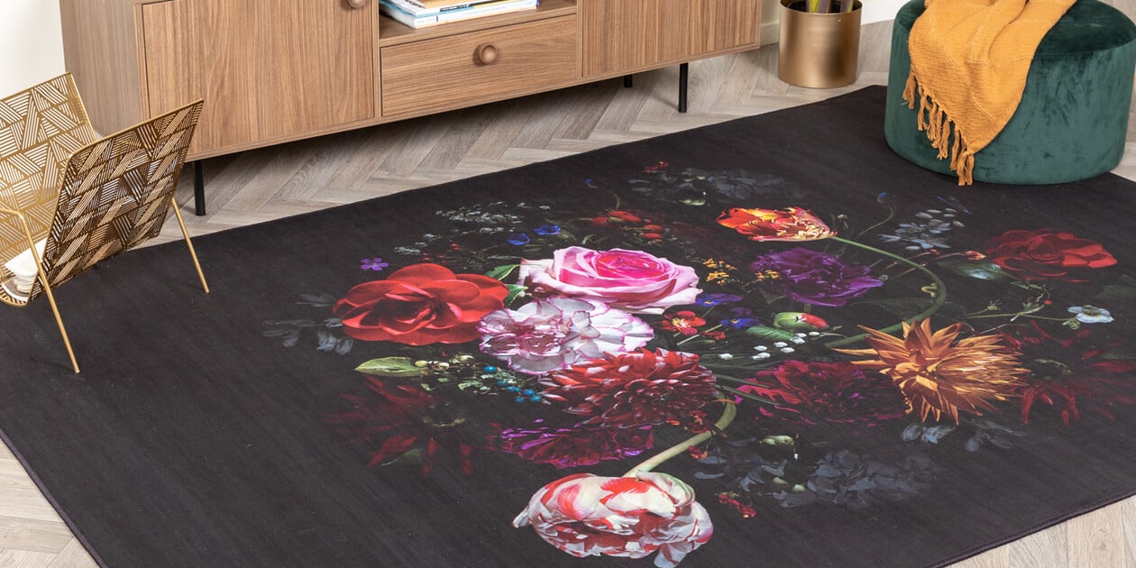 Teppich Floral - Florine Schwarz Rosa - Volero
