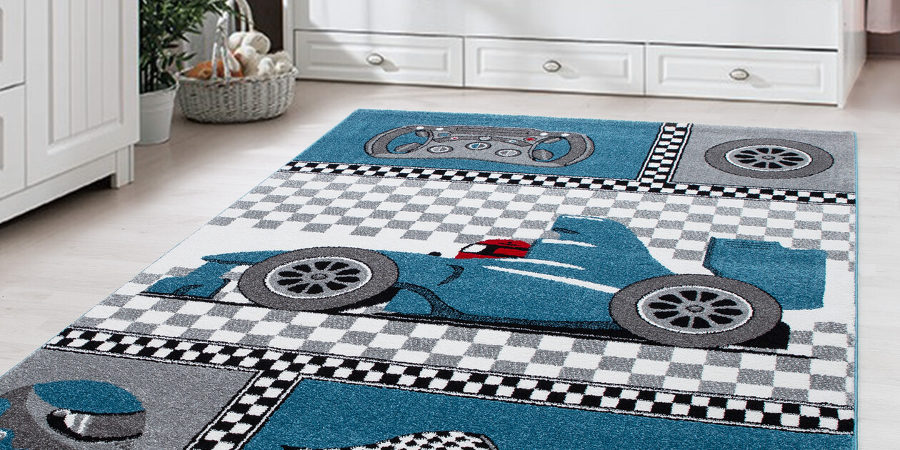 Teppich Kinderzimmer - Mila Auto Blau