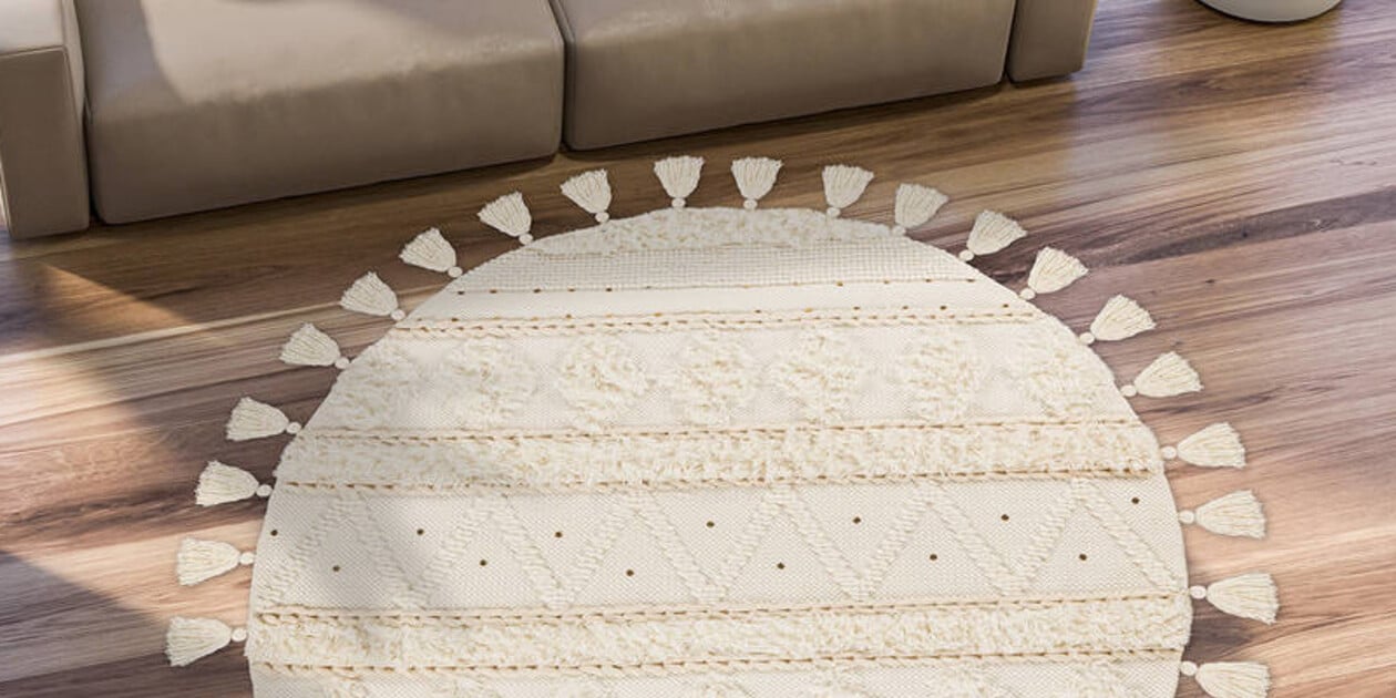 Boho Teppich Rund - Basai Fransen 525 Creme - Volero