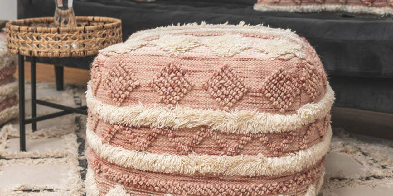 Boho Hocker Würfel - Basai 225 Rosa Creme - Volero