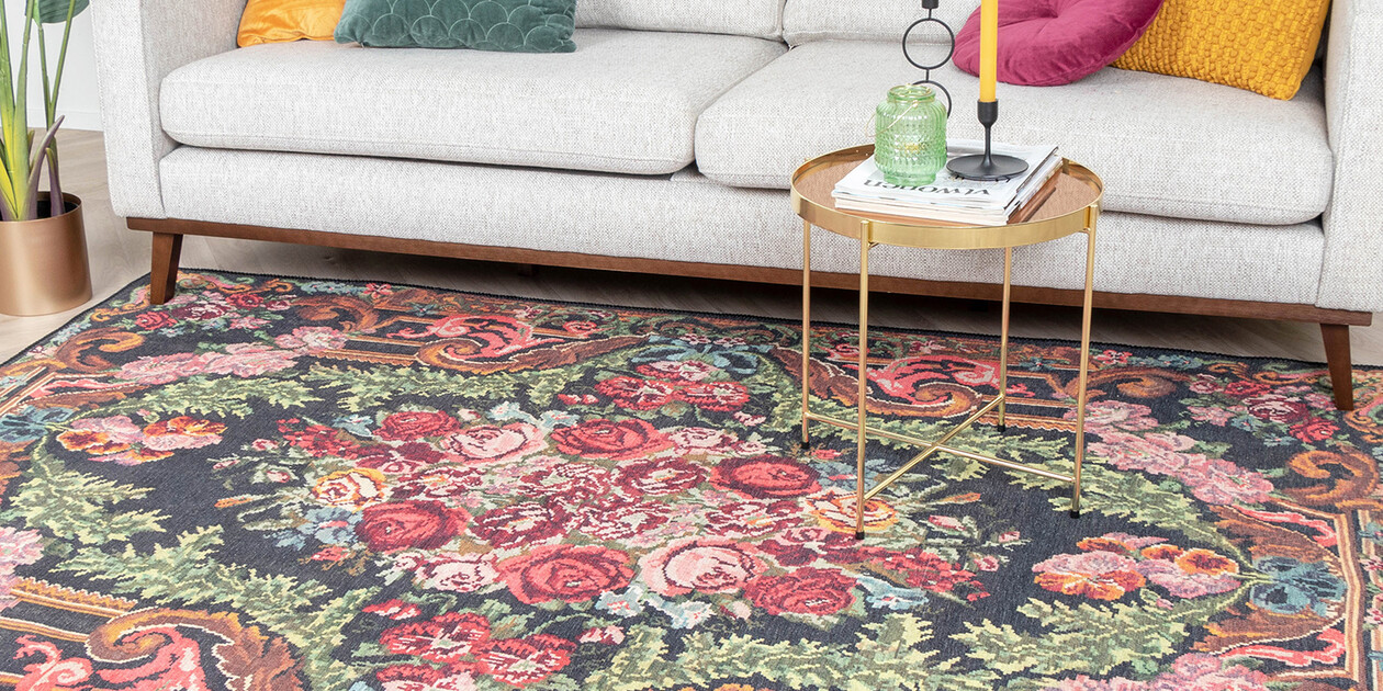 Blumen Teppich - Estate Rosen Kelim Grün - Volero