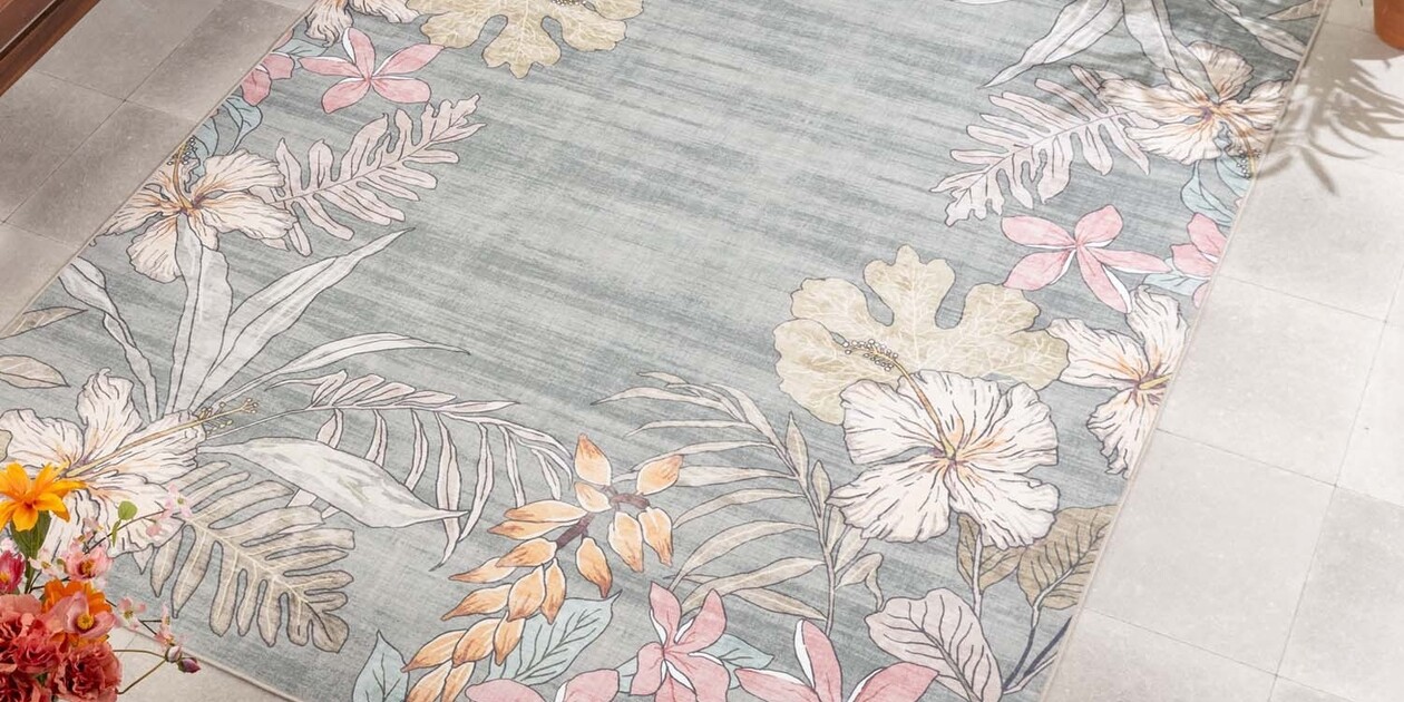 Outdoor Teppich Blumen - Poppy Olivgrün - Volero